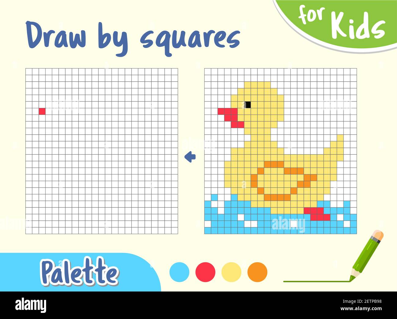 Copy the picture, draw squares. Game for small children draw an duck by ...