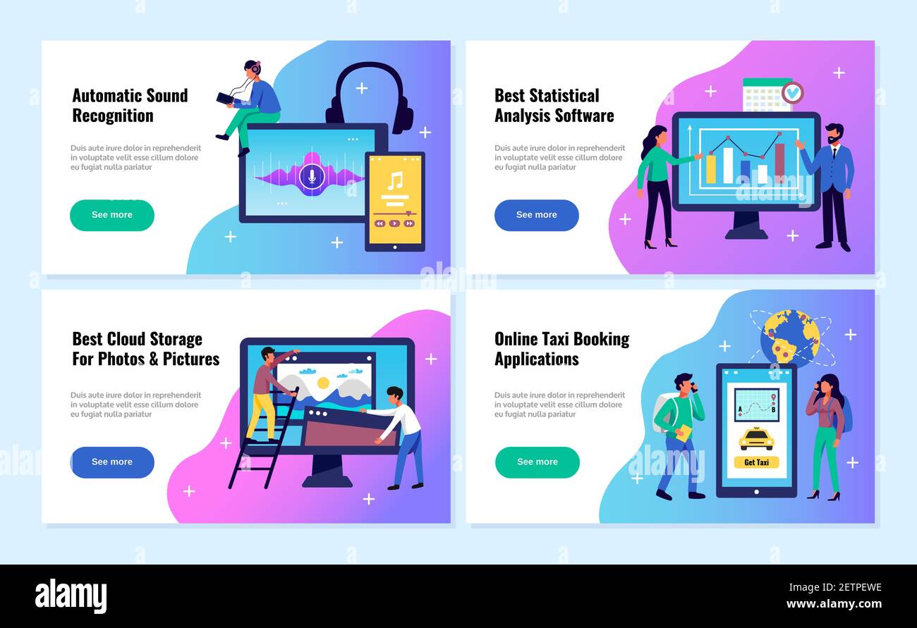 Mobile application horizontal banners set with cloud storage symbols ...