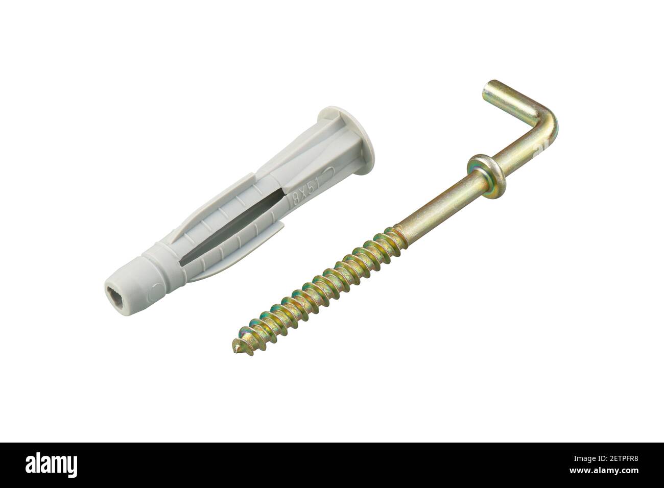 Plastic expansion plug with zinc plated steel hook L type, isolated ...