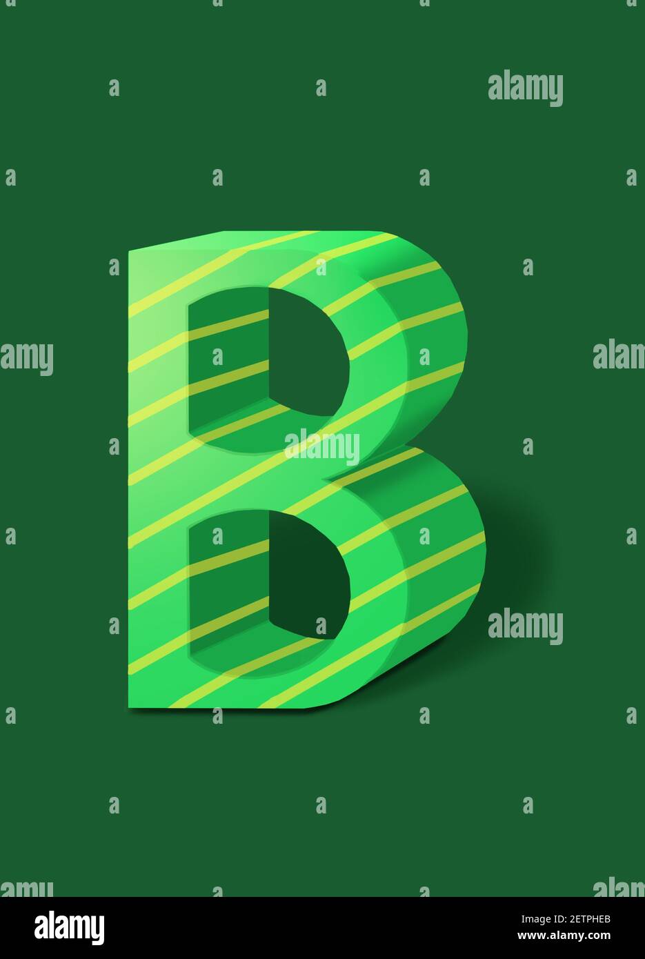 The letter B of the English alphabet is light green with yellow stripes ...