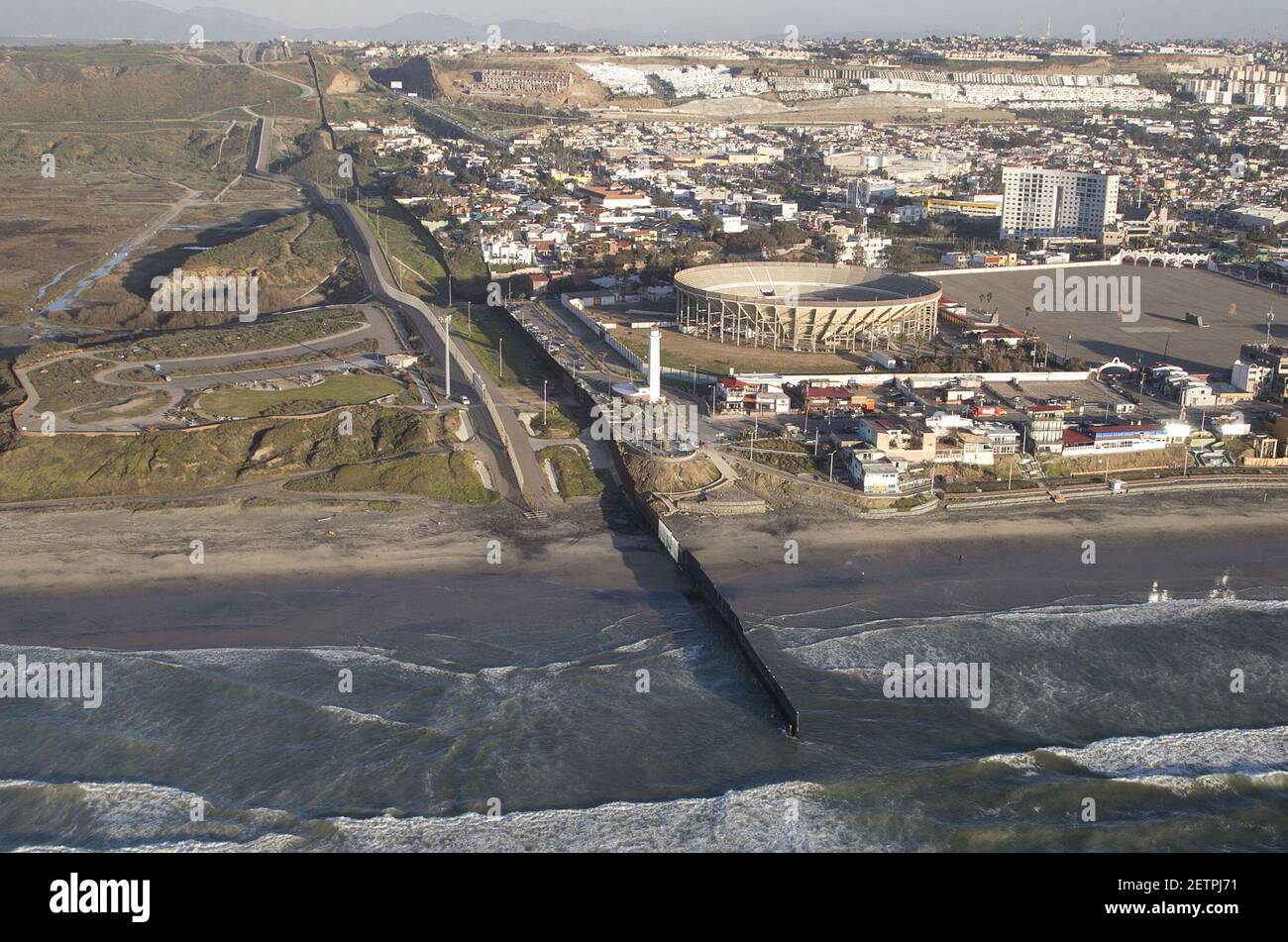 An aerial photo flight from Andrade, Calif. on the east end of the U.S ...