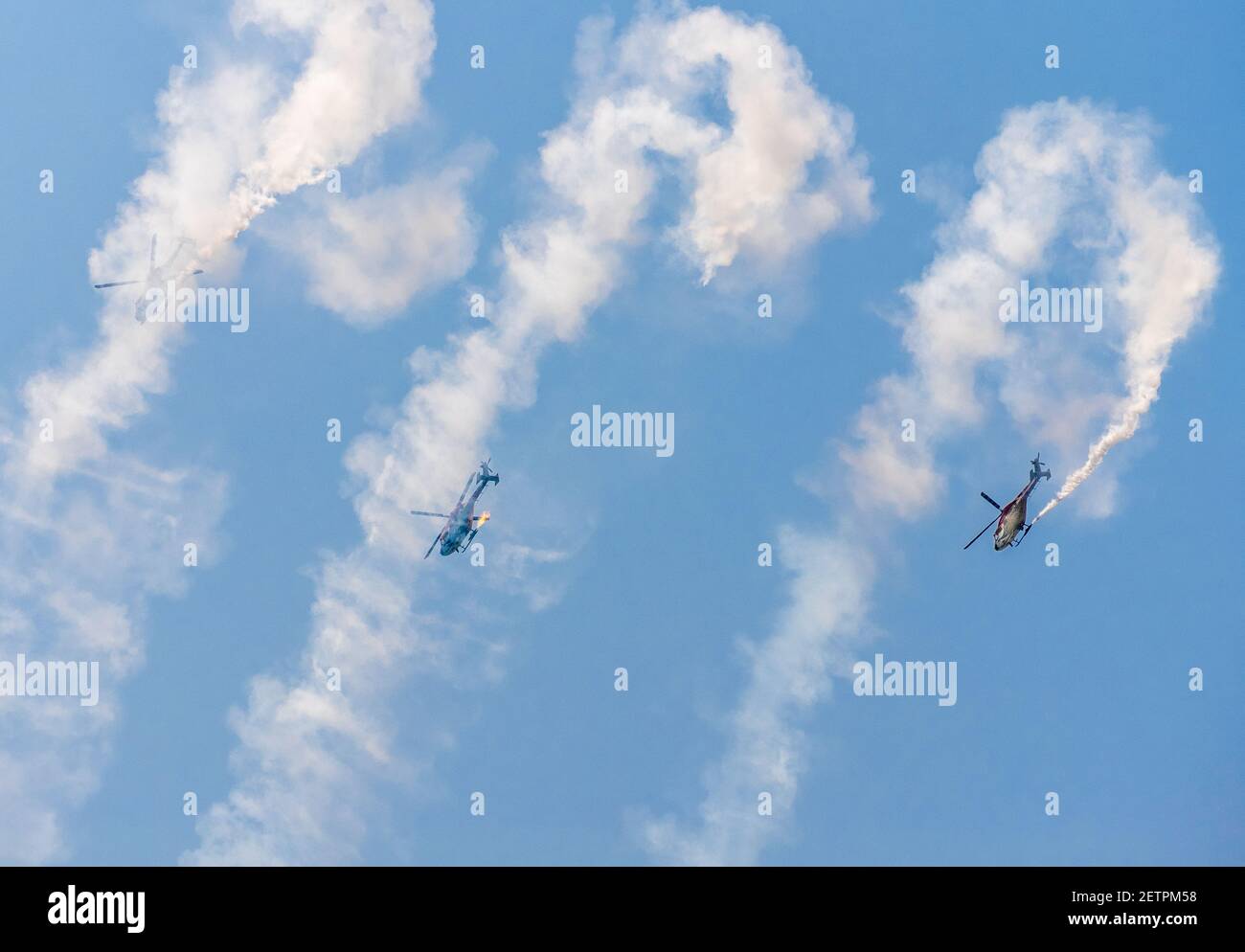 Indian Air Force Sarang helicopter air display team flying HAL Dhruv ...