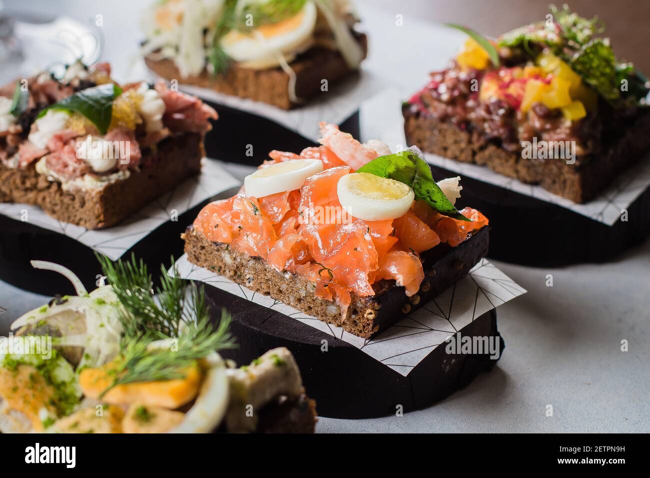 Set of scandinavian snack. Smorrebrod. Traditional Danish open ...