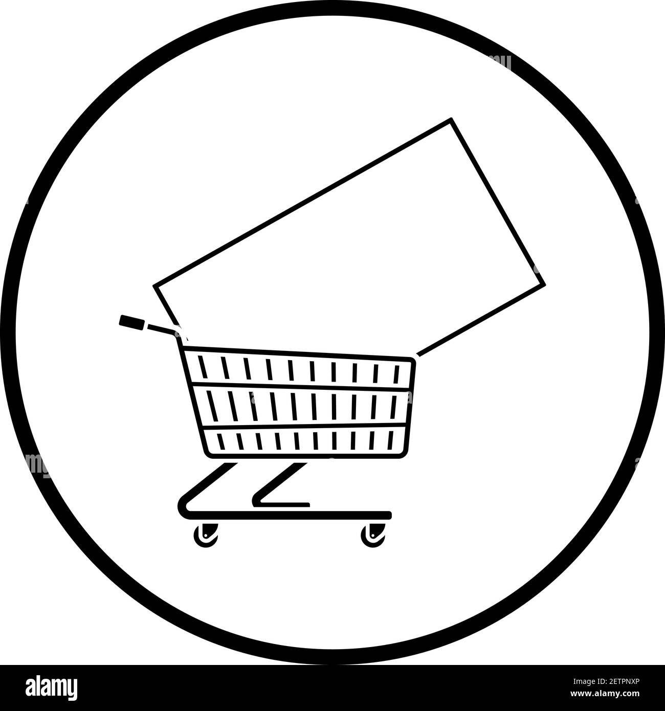 Shopping Cart With TV Icon. Thin Circle Stencil Design. Vector ...