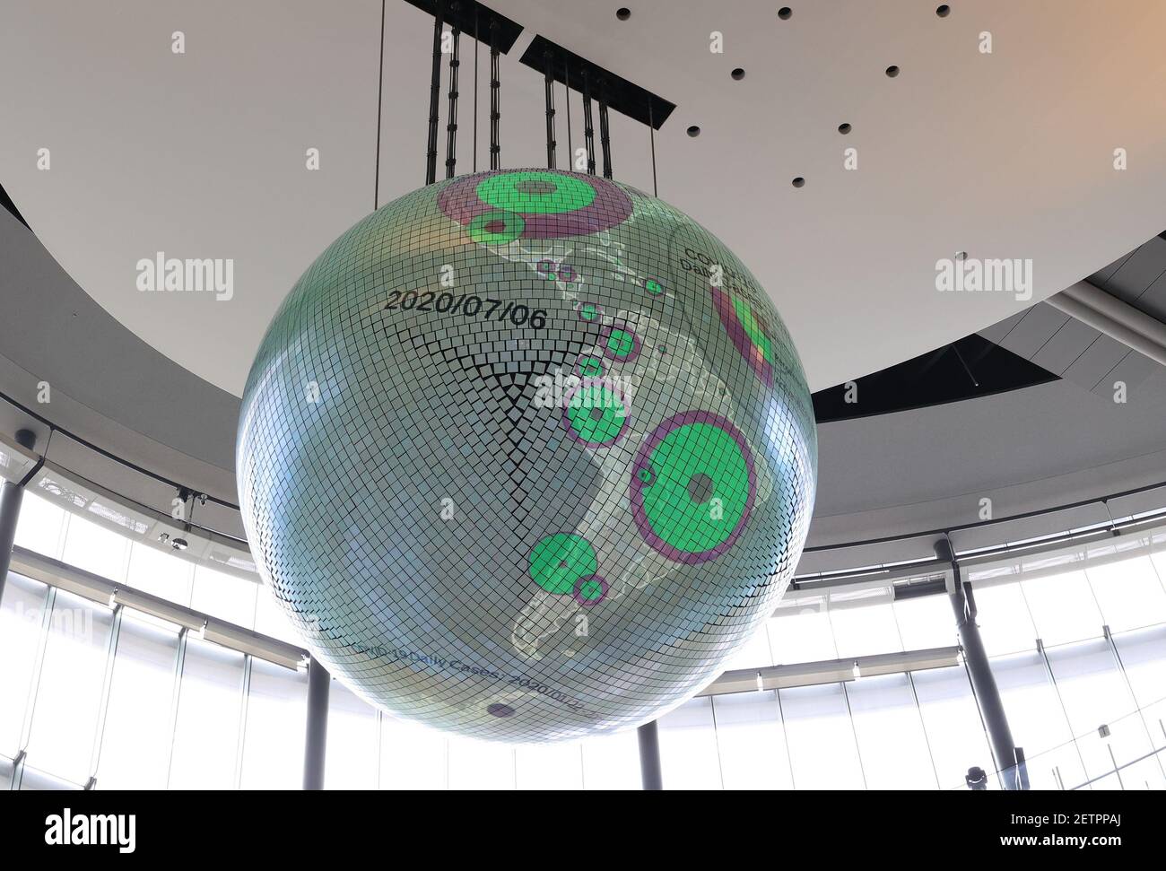 Tokyo, Japan. 2nd Mar, 2021. A large spherical OLED display in 6 meters ...