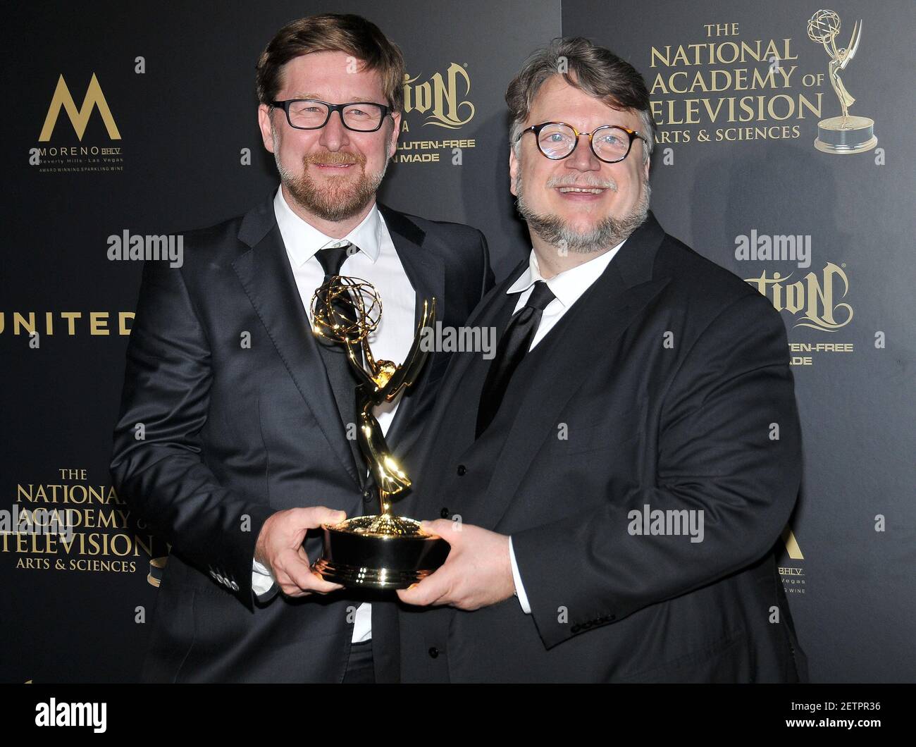 (L-R) Rodrigo Blaas and Guillermo Del Toro backstage at the 44th Annual ...