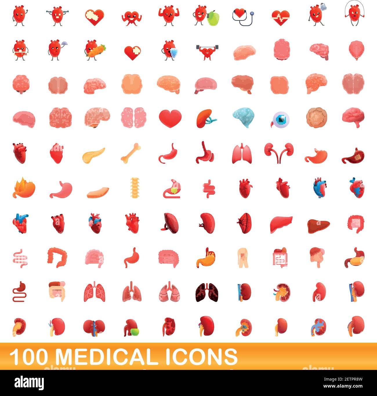 100 medical icons set. Cartoon illustration of 100 medical icons vector ...