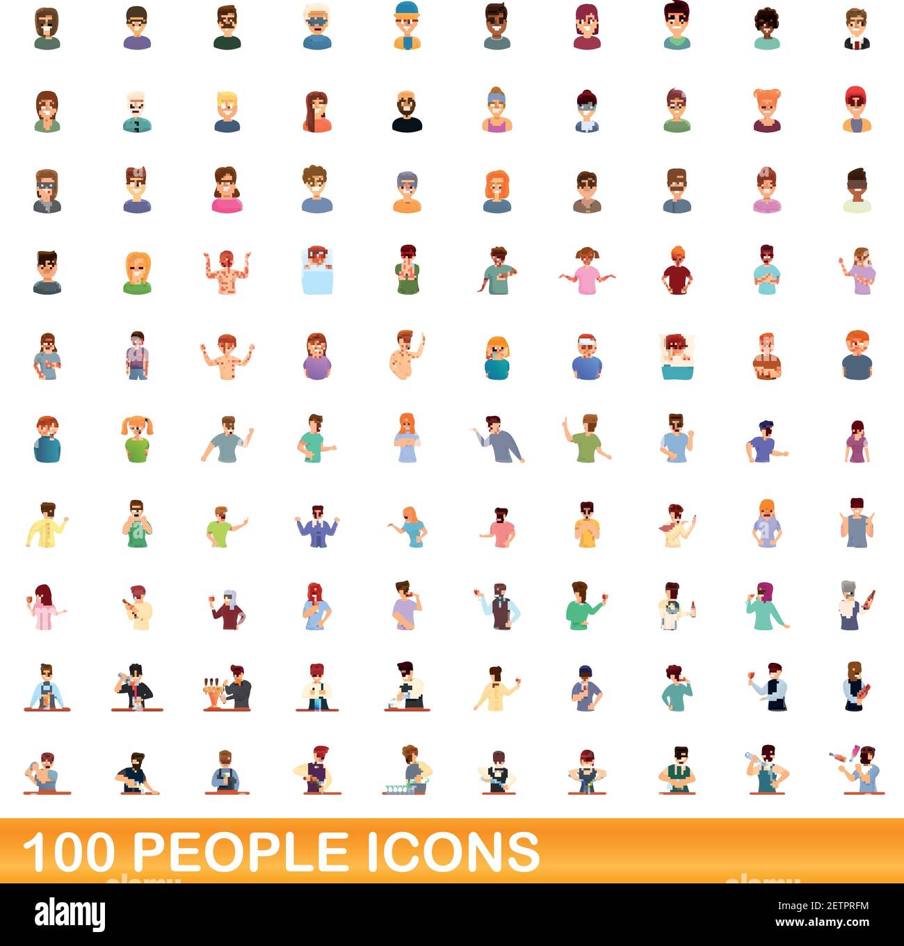 100 people icons set. Cartoon illustration of 100 people icons vector ...
