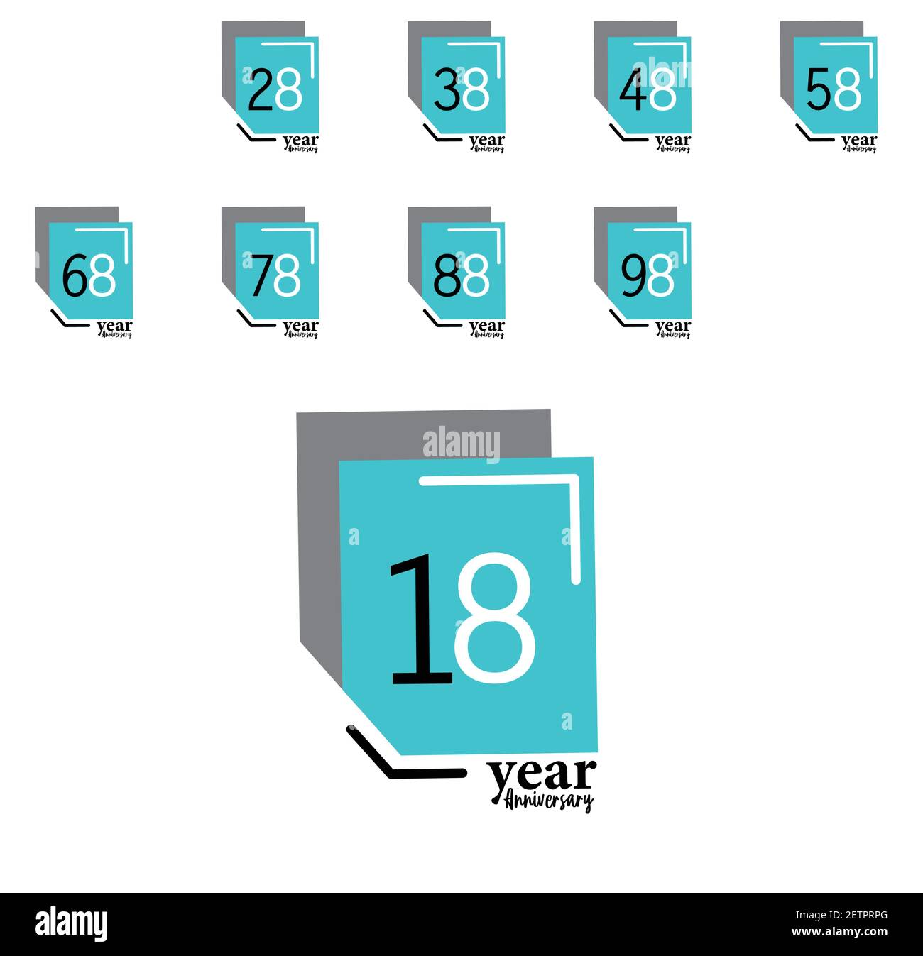 Set 18 Year Anniversary Vector Template Design Illustration Blue Box ...