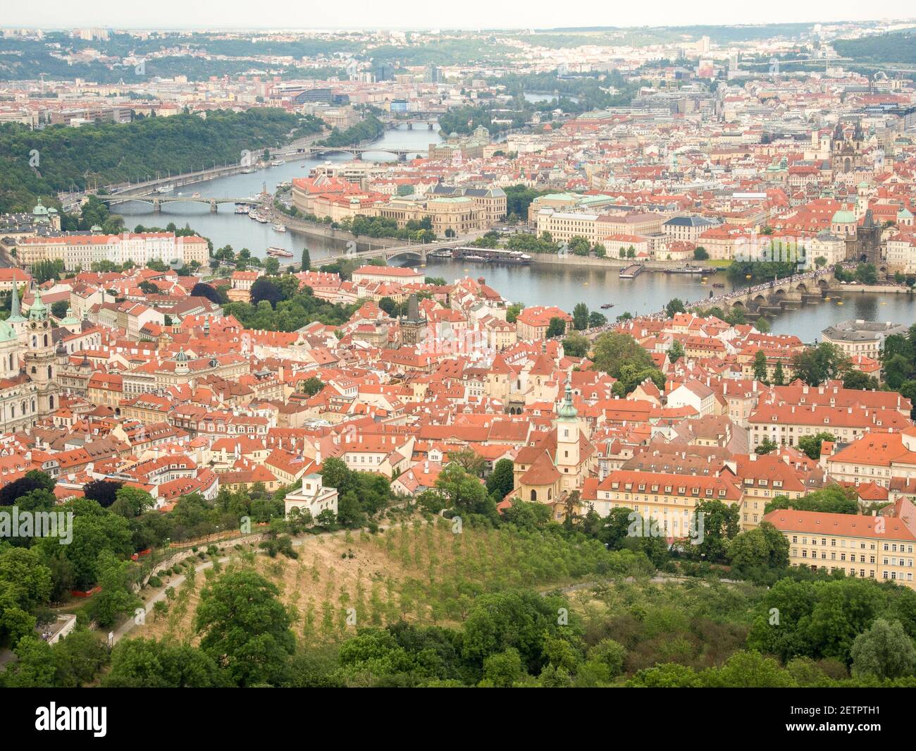 A cityscape of Prague from the Petri Tower under the sunlight in the Czech Republic Stock Photo ...