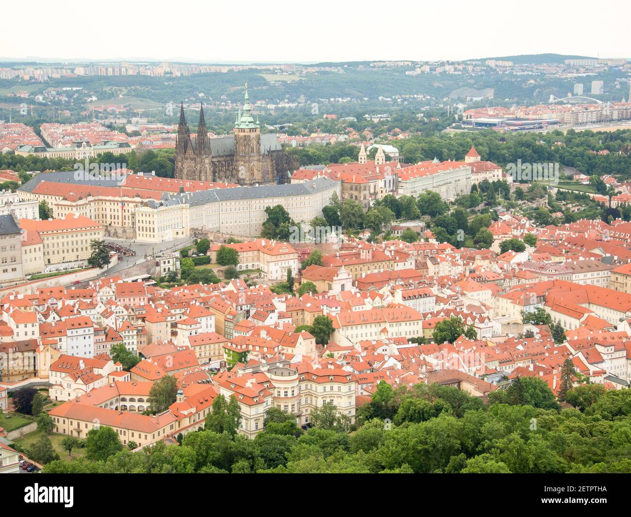A cityscape of Prague from the Petri Tower under the sunlight in the Czech Republic Stock Photo ...