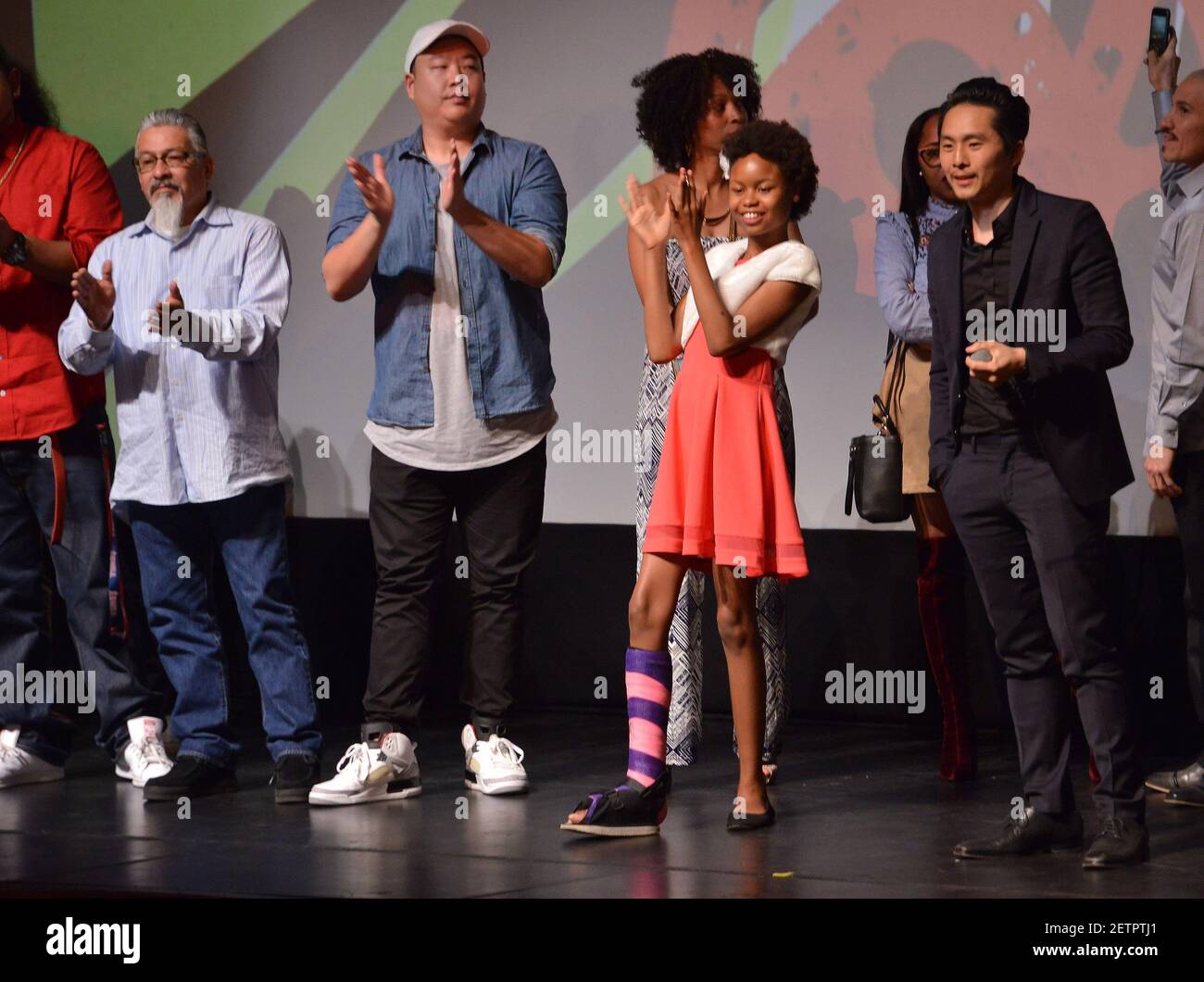 (L-R) Actors Ben Munoz, David So, Simone Baker and Director Justin Chon ...