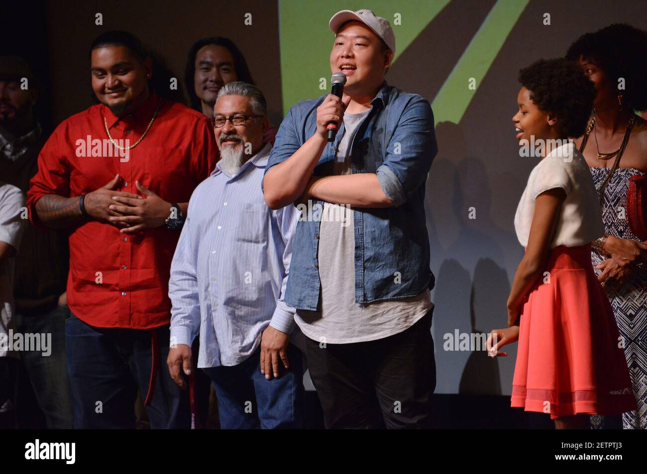(L-R) Actors Andrew Magallanes, Ben Munoz, David So and Simone Baker on ...