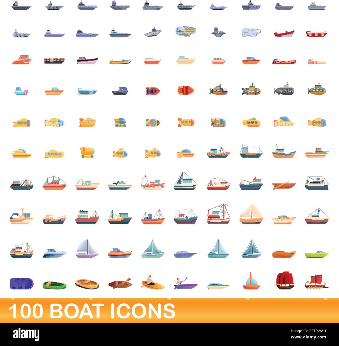 100 boat icons set. Cartoon illustration of 100 boat icons vector set ...