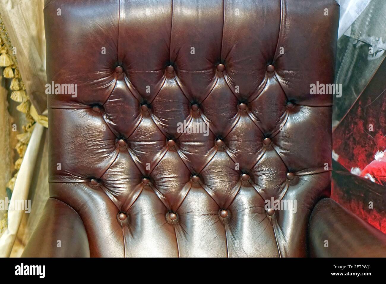 Brown leather sofa backrest upholstery pattern Stock Photo - Alamy