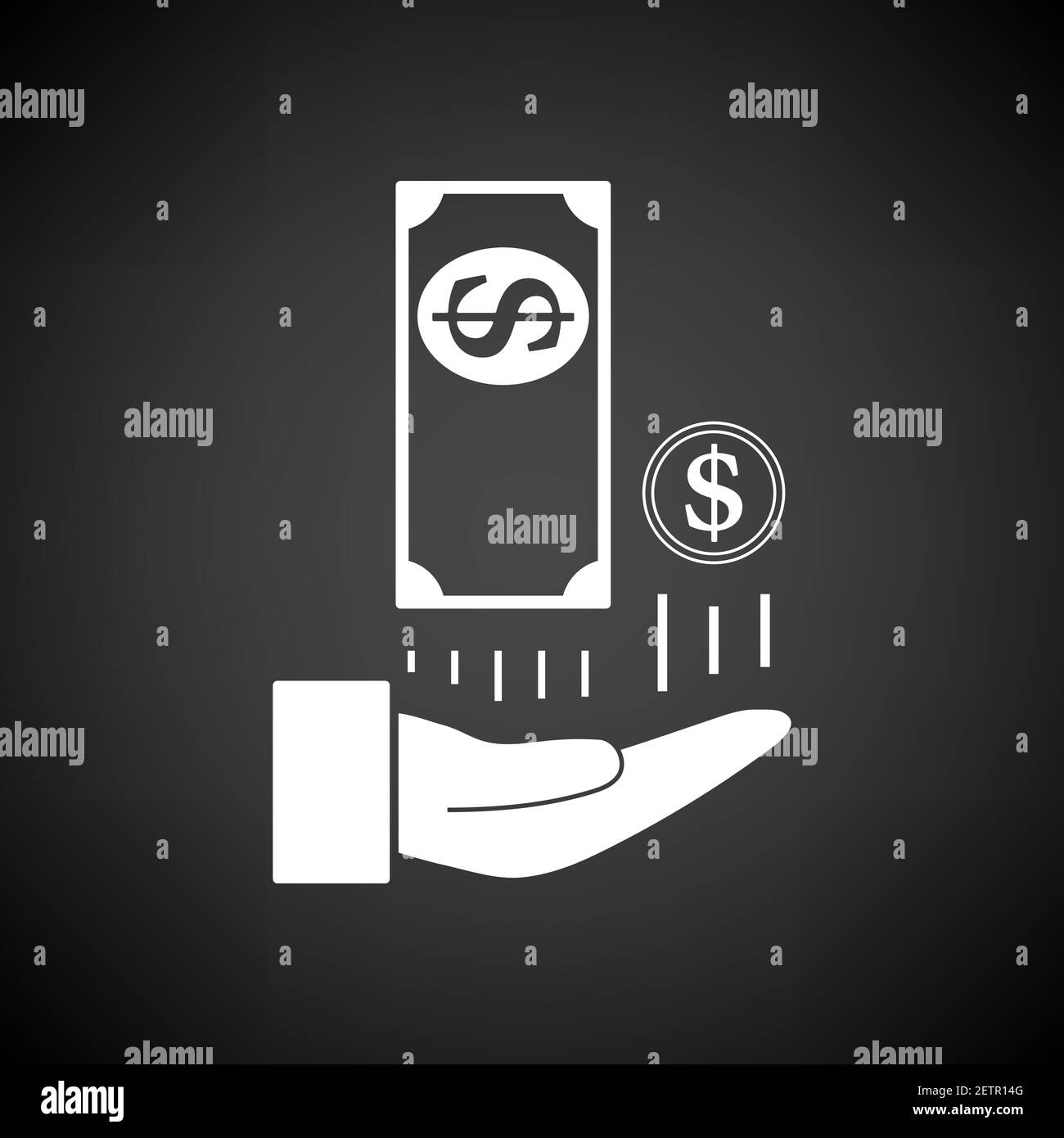 Cash Back To Hand Icon. White on Black Background. Vector Illustration ...