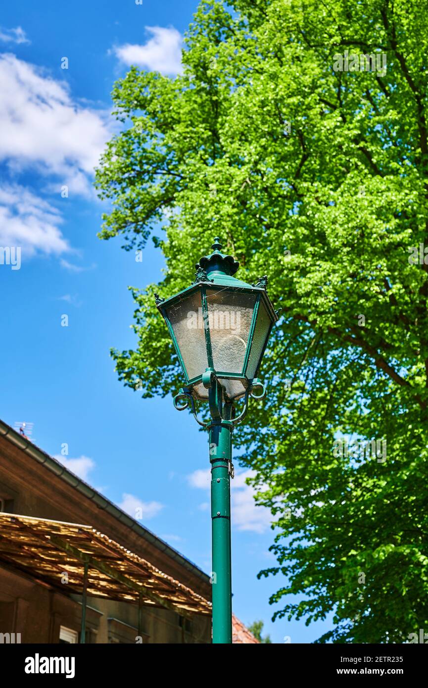 Historic street lamp that was powered by gas and stands in Wuensdorf ...