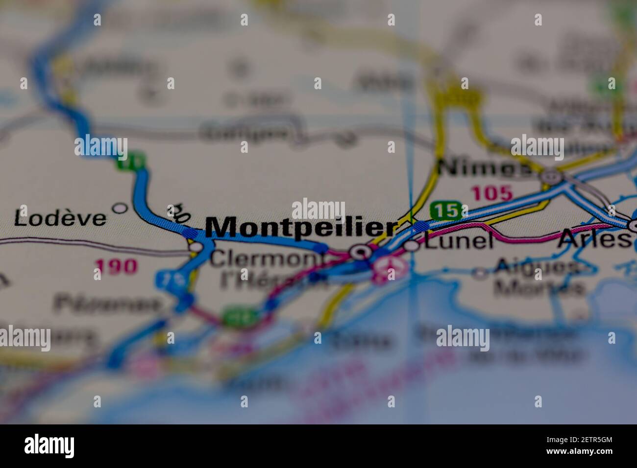 Montpellier Shown on a road map or Geography map and atlas Stock Photo ...