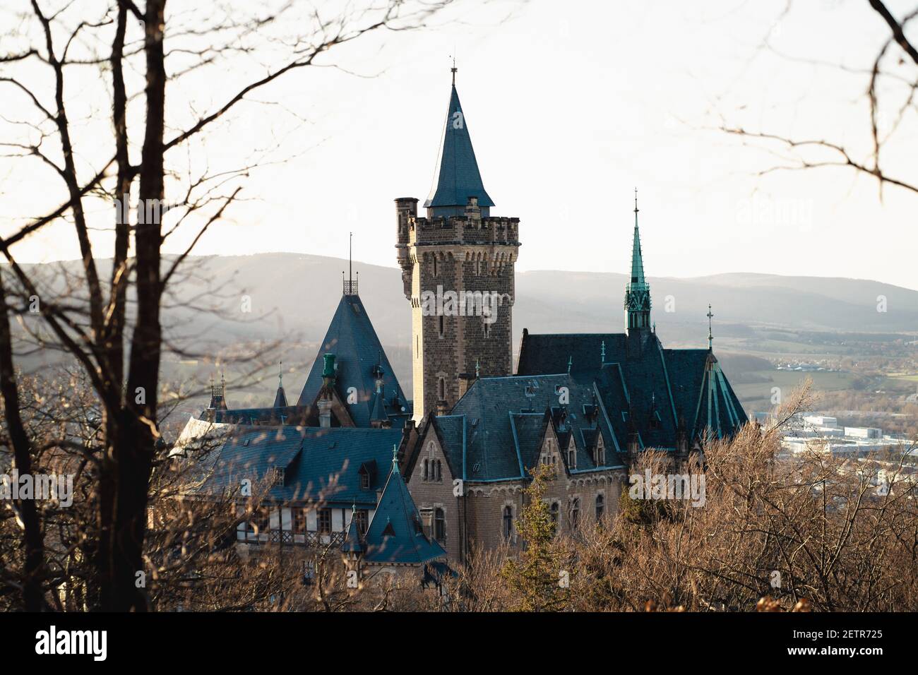 A Closeup horizontal Shot photo at Sunset of the Wernigerode Castle in ...