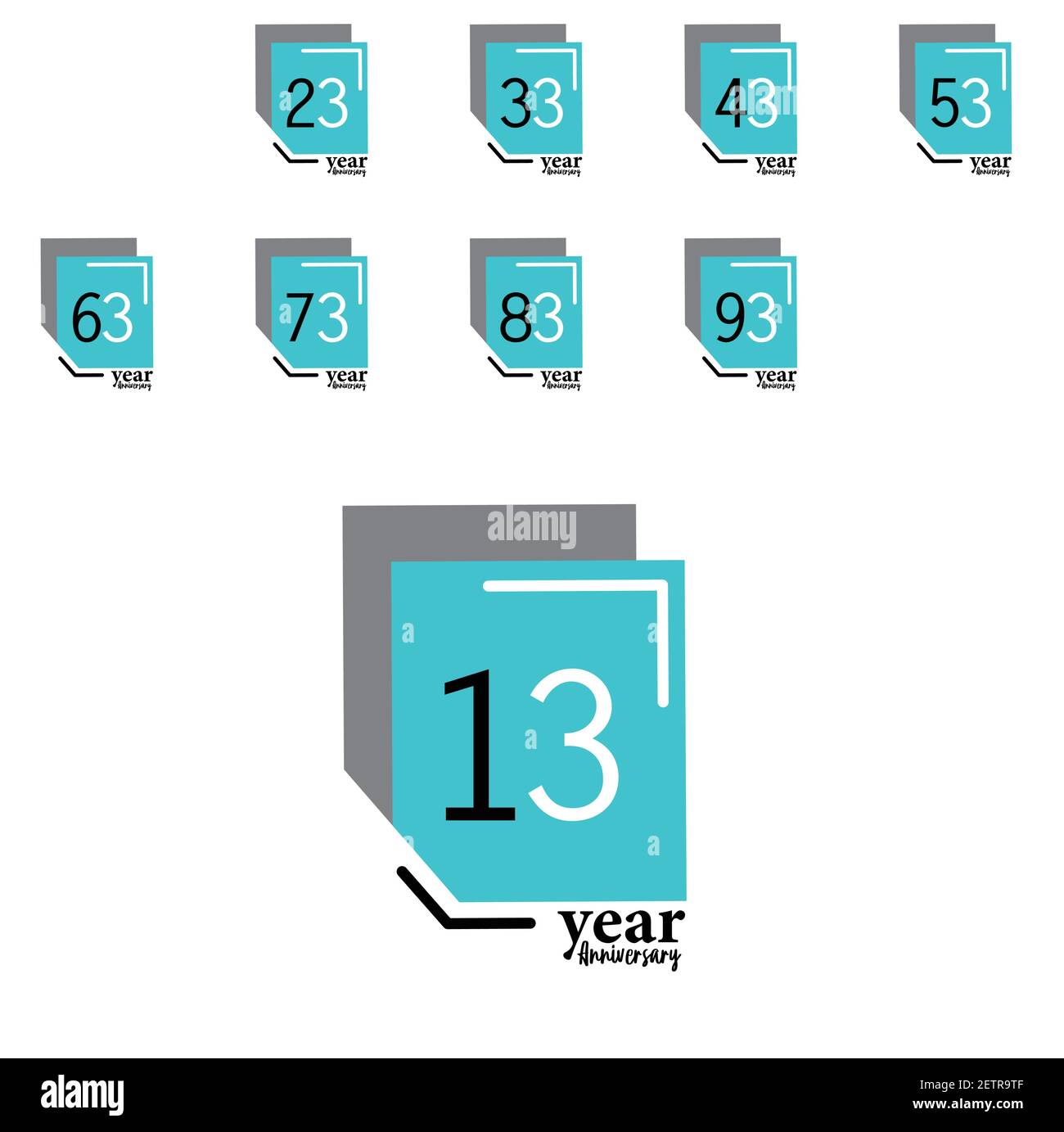 Set 13 Year Anniversary Vector Template Design Illustration Blue Box ...
