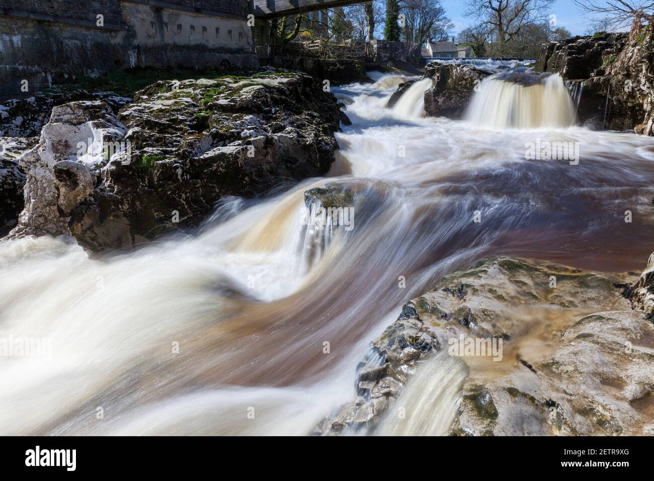 Linton Falls, a scenic waterfall on the River Wharfe near Grassington ...