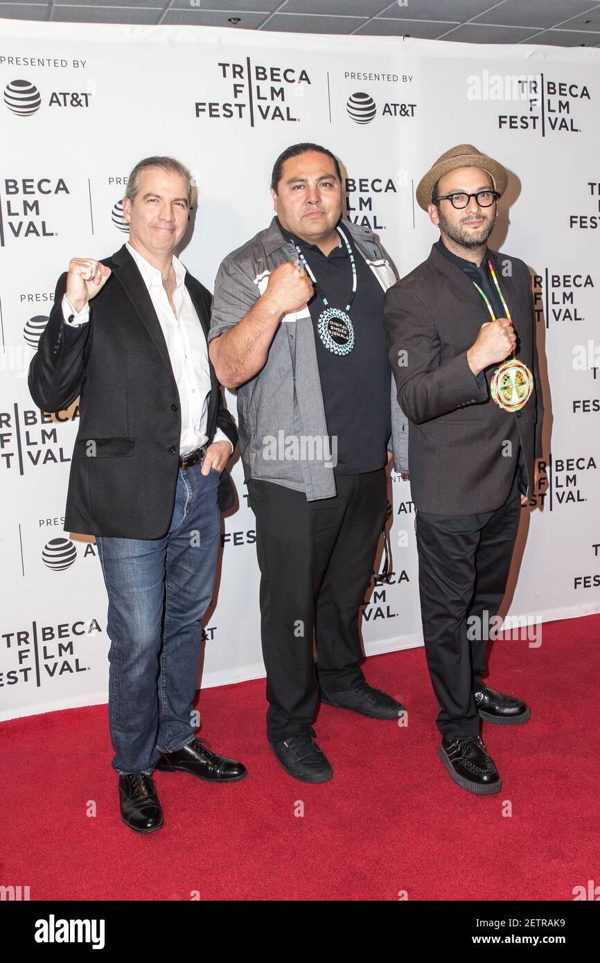 (L-R) Myron Dewey, Josh Fox, and James Spione attend the 2017 Tribeca ...