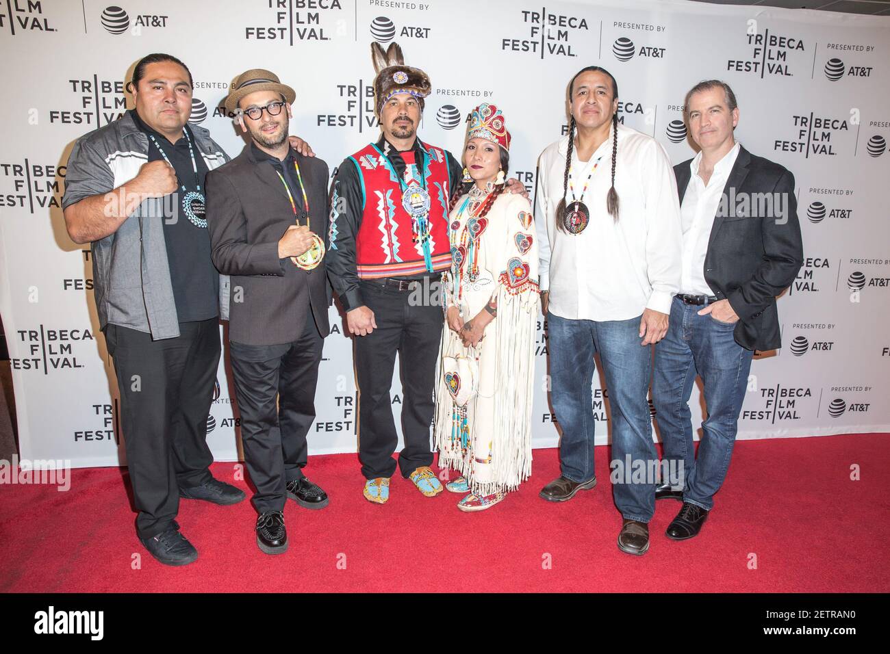 (L-R) Myron Dewey, Josh Fox, guest, Floris White Bull, and James Spione ...