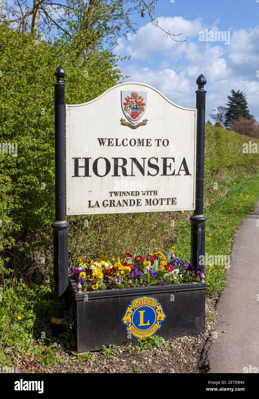 Roadside Welcome to Hornsea town sign Stock Photo - Alamy
