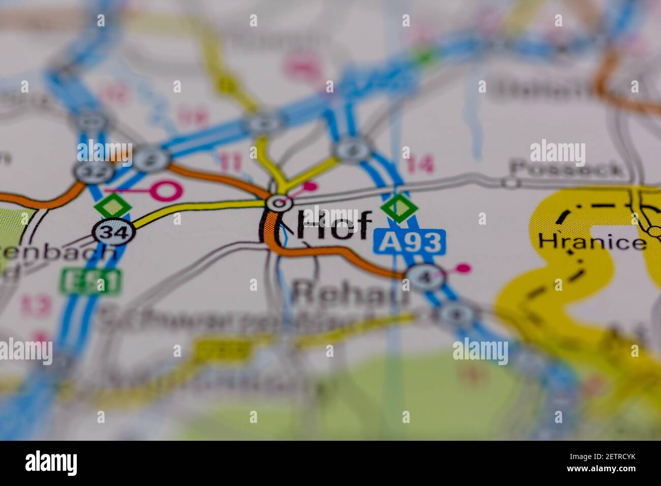 Hof Shown on a road map or Geography map and atlas Stock Photo - Alamy