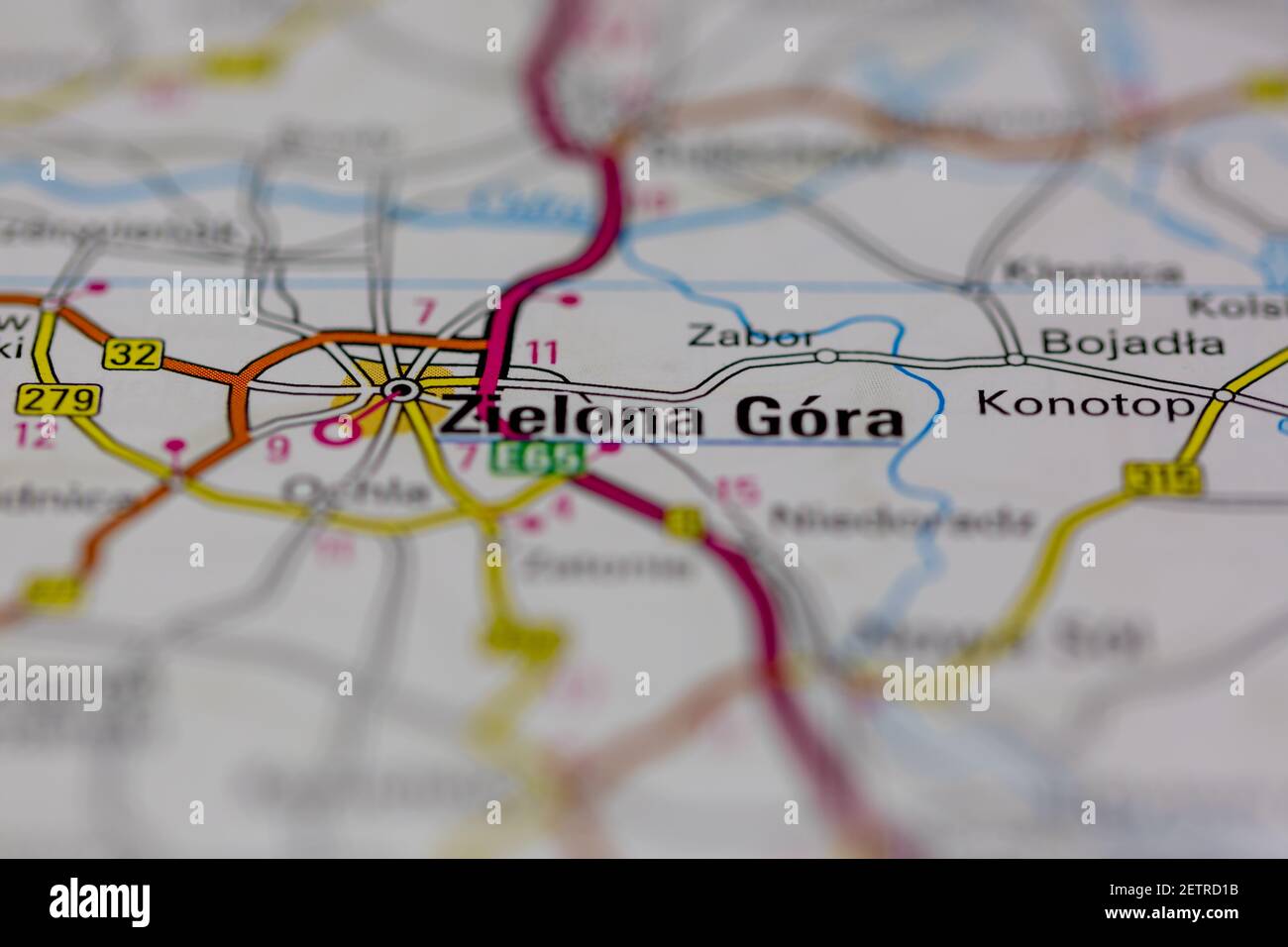 Zielona Gora Shown on a road map or Geography map and atlas Stock Photo ...