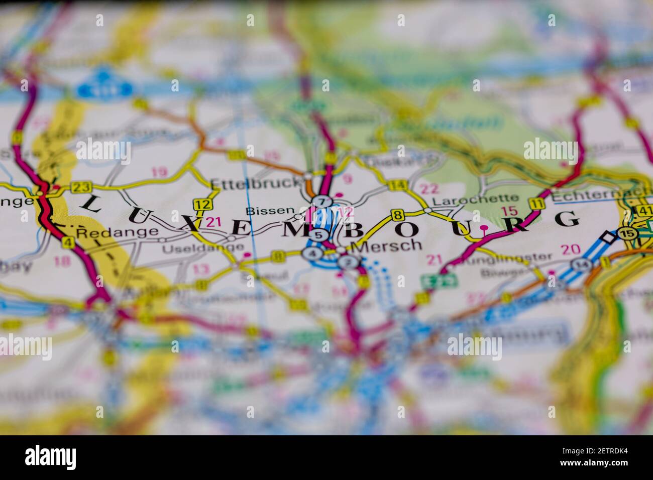Luxembourg Shown on a road map or Geography map and atlas Stock Photo ...
