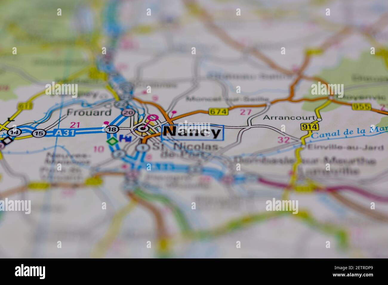 Nancy Shown on a road map or Geography map and atlas Stock Photo - Alamy