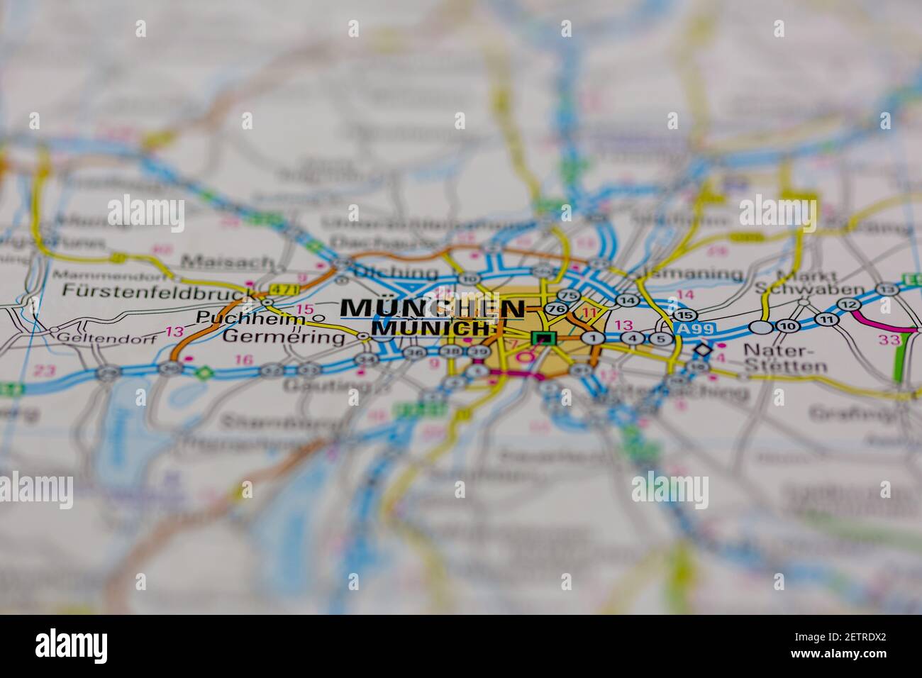 Munich or Munchen Shown on a road map or Geography map and atlas Stock ...