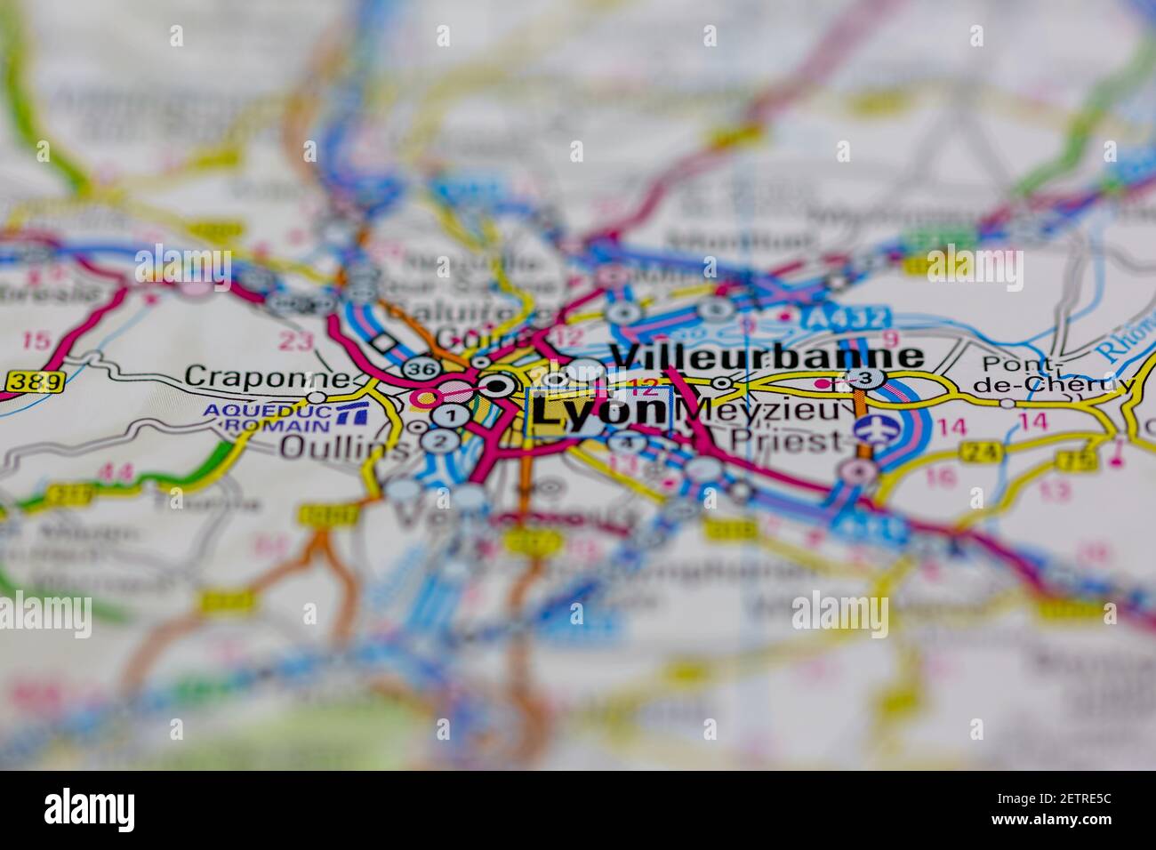 Lyon Shown on a road map or Geography map and atlas Stock Photo - Alamy