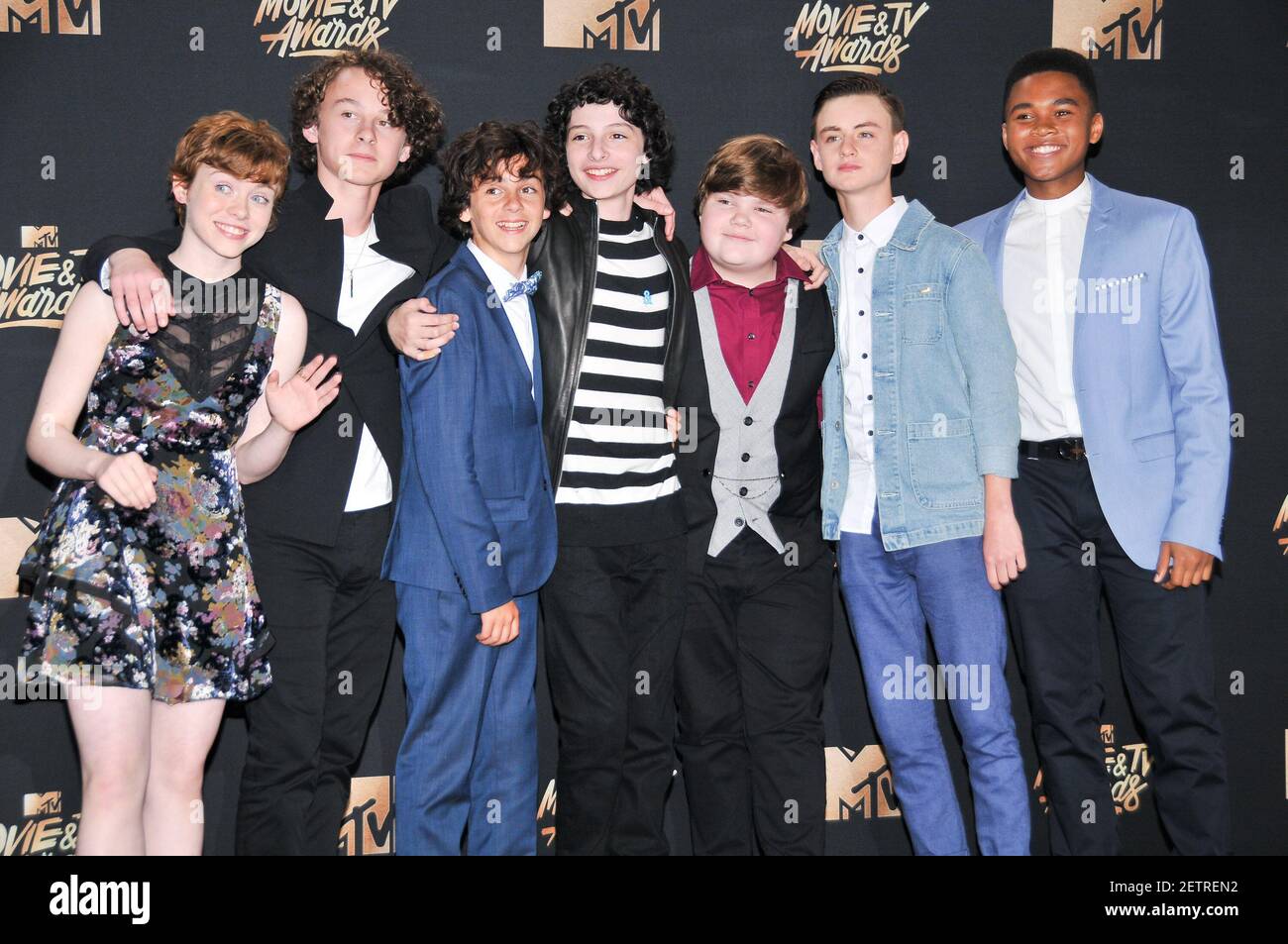 The cast of IT at the 2017 MTV Movie And TV Awards Press Room held at ...