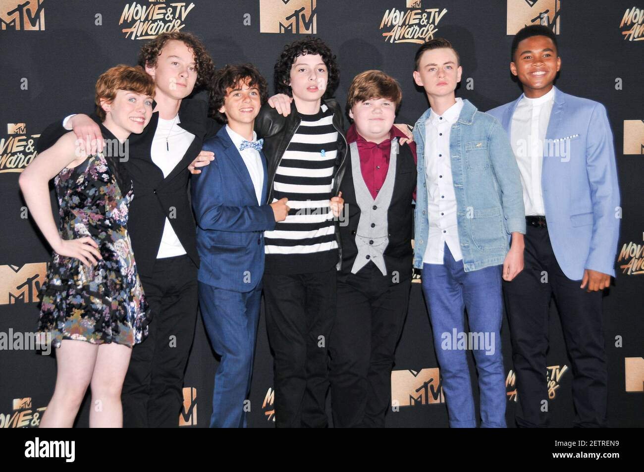 The cast of IT at the 2017 MTV Movie And TV Awards Press Room held at ...