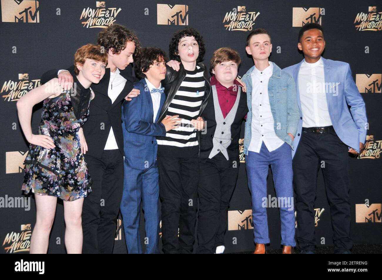 The cast of IT at the 2017 MTV Movie And TV Awards Press Room held at ...