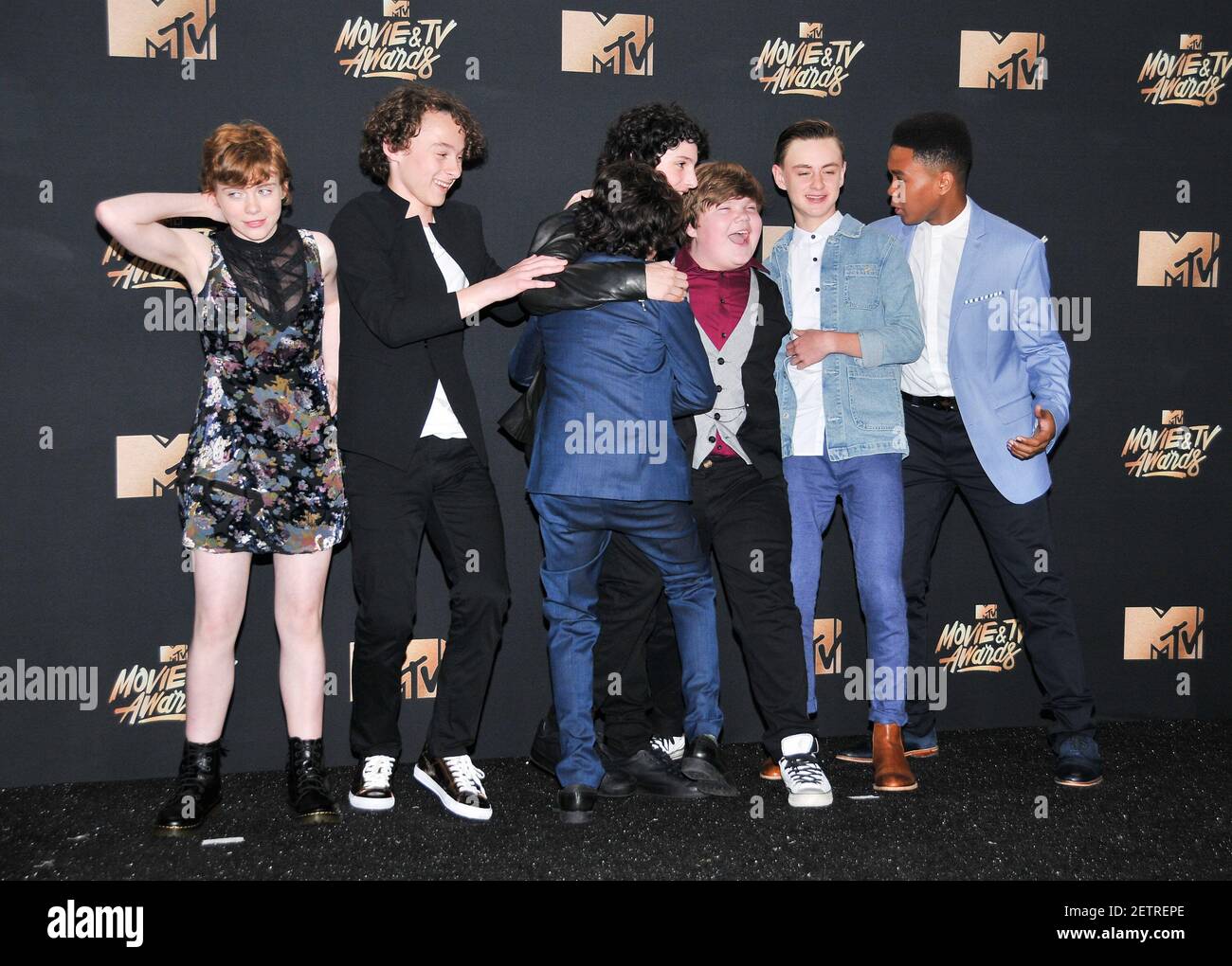 The cast of IT at the 2017 MTV Movie And TV Awards Press Room held at ...
