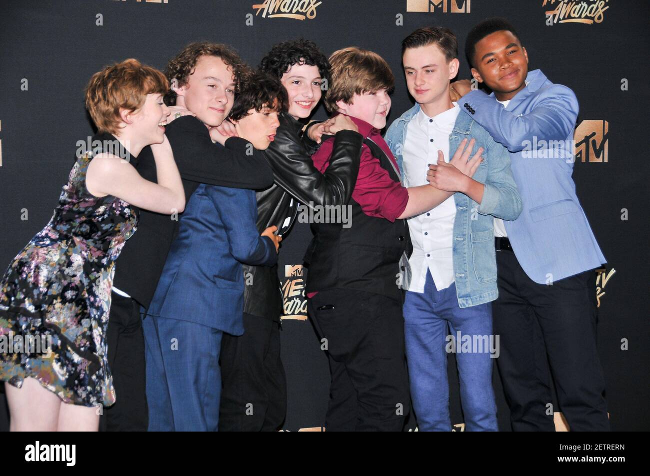 The cast of IT at the 2017 MTV Movie And TV Awards Press Room held at ...