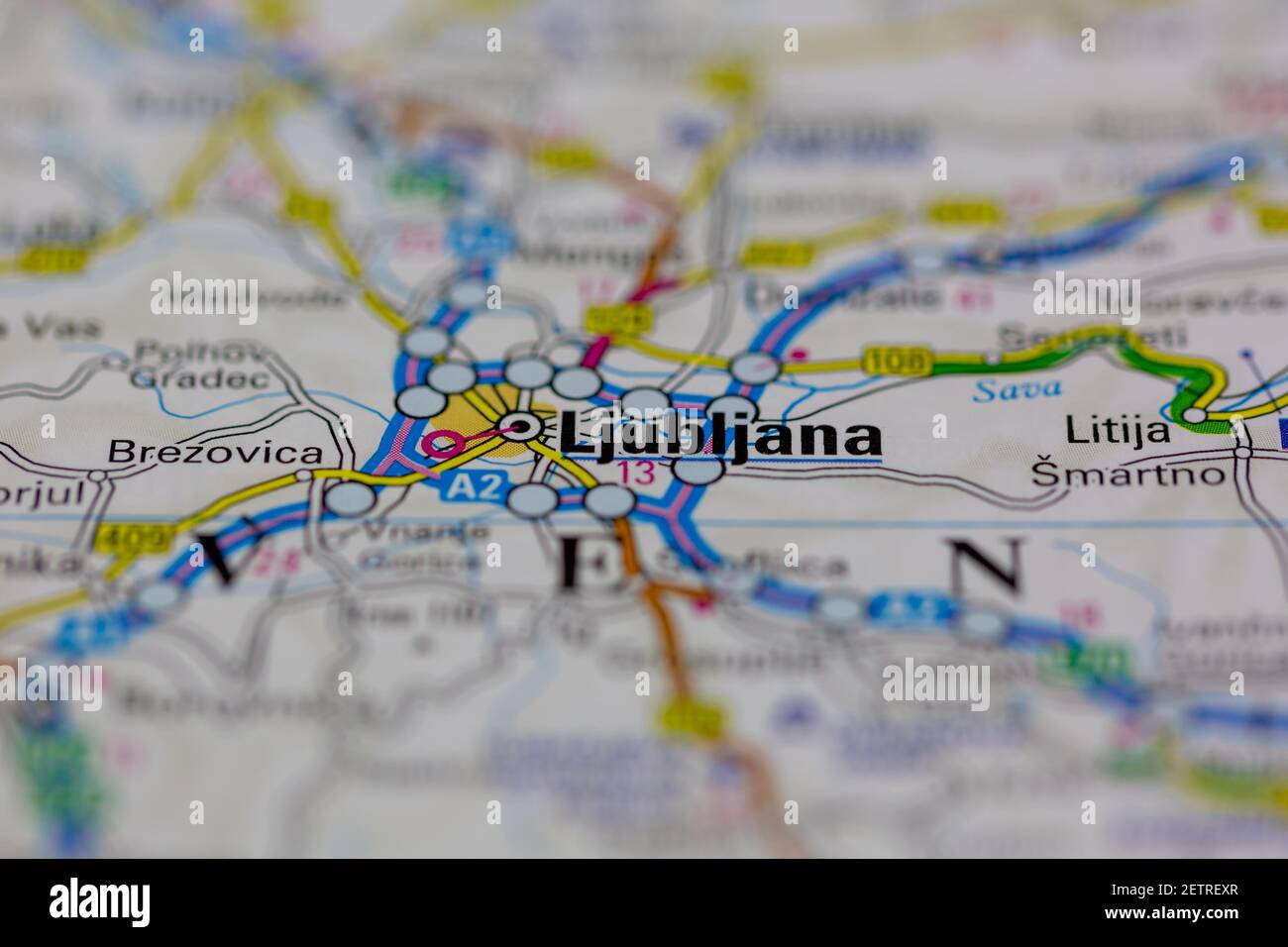 Ljubljana Shown on a road map or Geography map and atlas Stock Photo ...