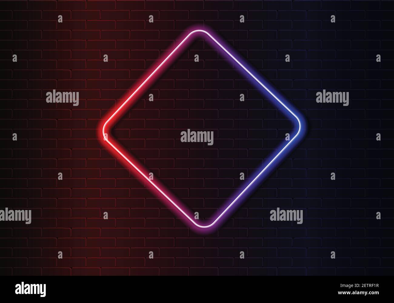 Neon red and blue light on dark black brick wall vector illustration ...