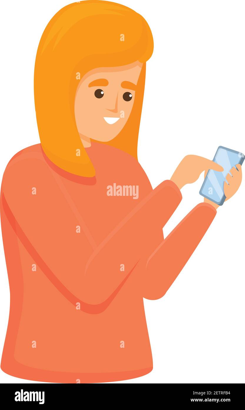 Girl using smartphone icon. Cartoon of girl using smartphone vector ...