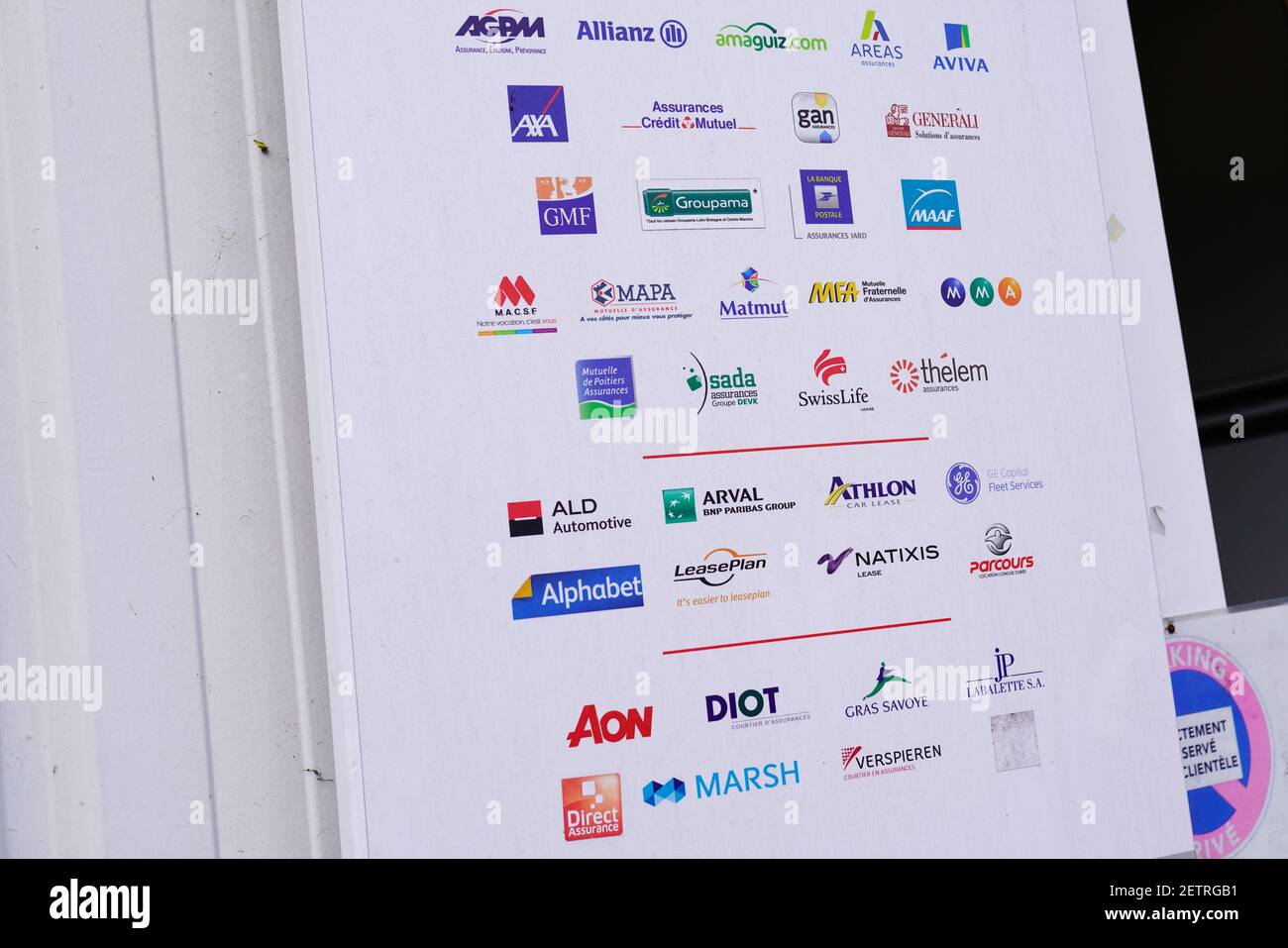 Bordeaux , Aquitaine France - 12 28 2020 : many insurance all sign text ...