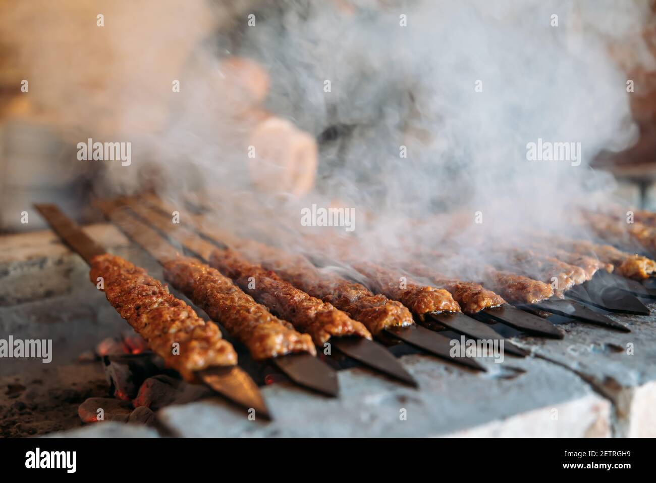 Traditional Turkish grilled shish kebab or kebap. Delicious Adana kebab ...