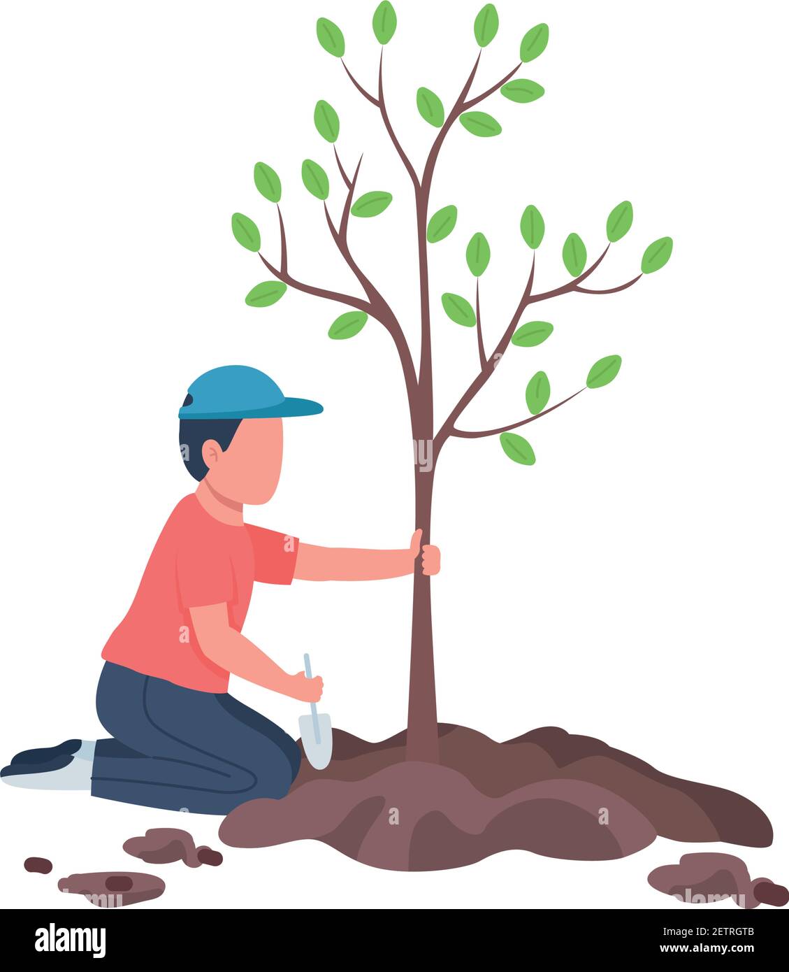 Boy planting tree flat color vector faceless character Stock Vector ...