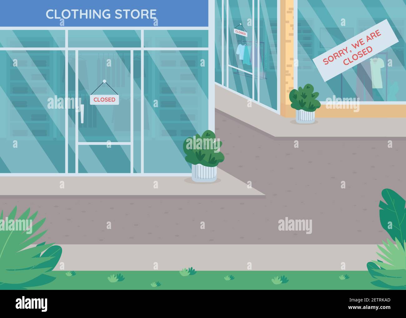Closed stores flat color vector illustration Stock Vector Image & Art ...