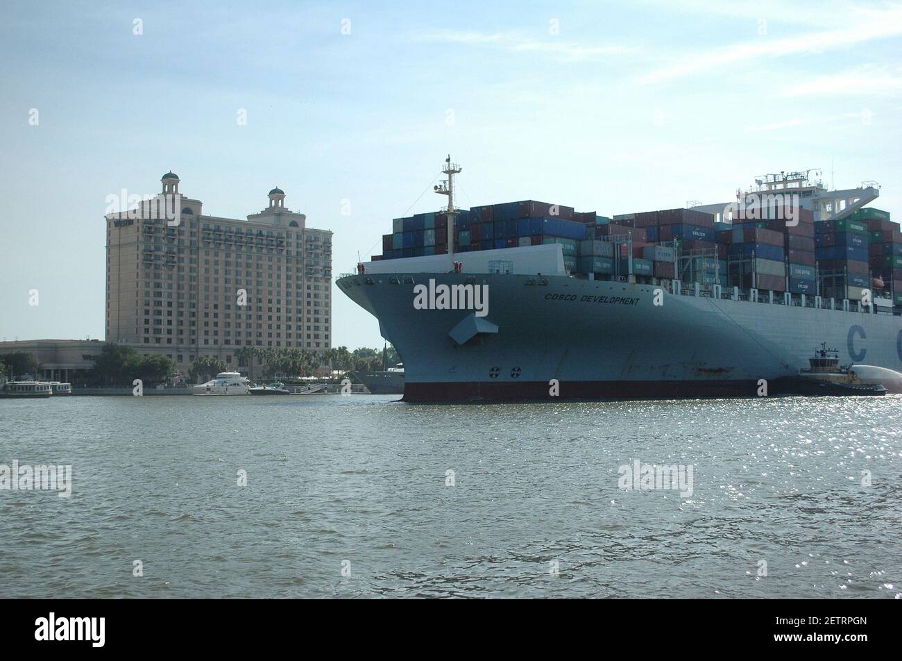 The Cosco Development, the largest container ship to ever call on an ...