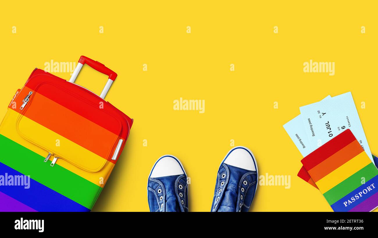 LGBT pride people travel banner, summer holidays, vacation, tourism ...