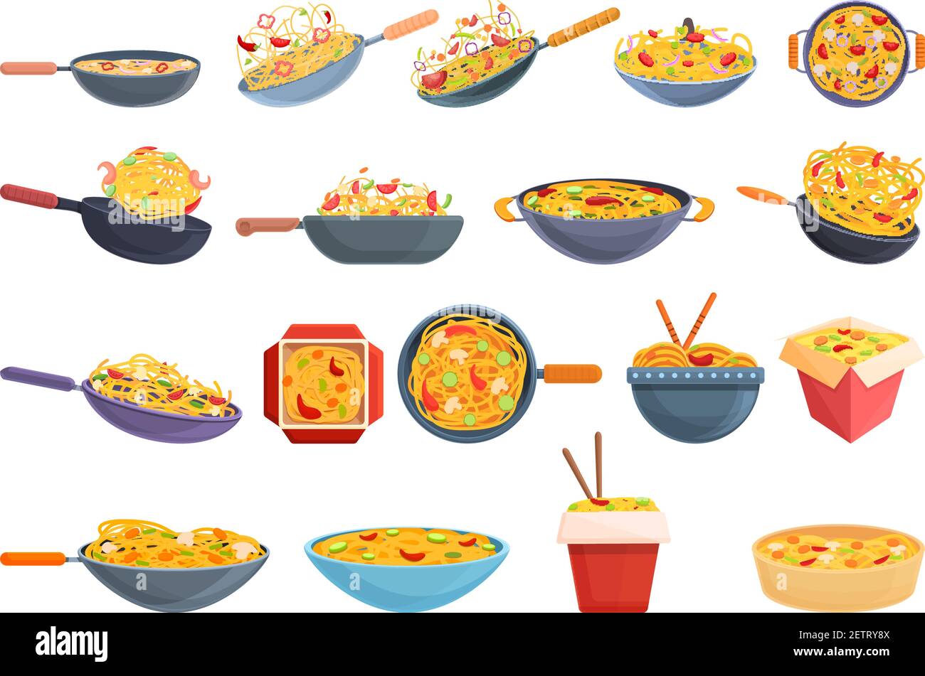 Wok menu icons set. Cartoon set of wok menu vector icons for web design ...