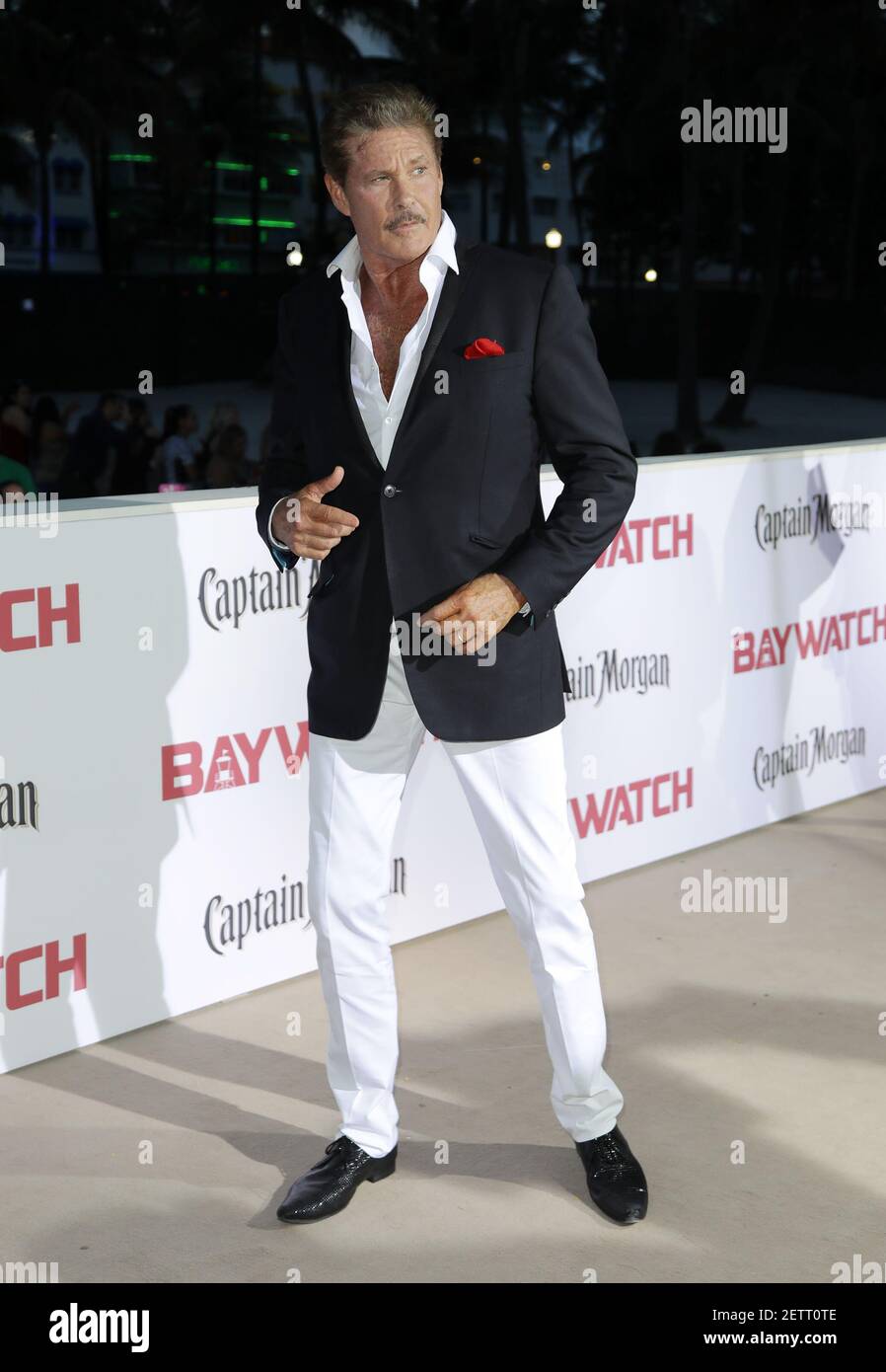David Hasselhoff is seen during arrivals at the Baywatch World Premier ...
